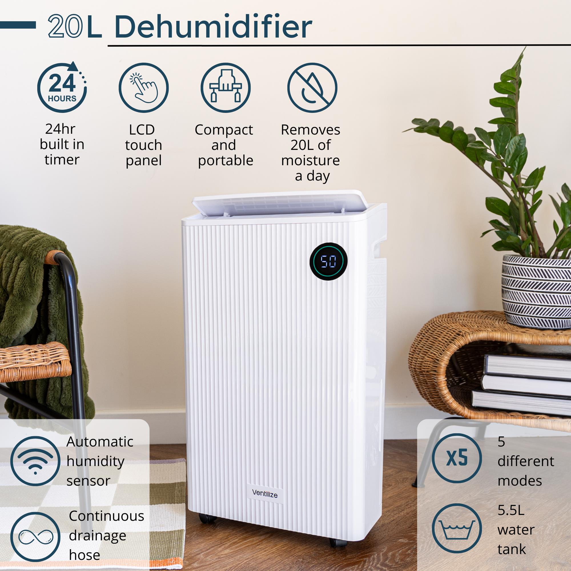 2-in-1 Dehumidifier with Active Carbon Filter & Smart Touch Control ...
