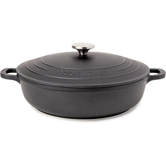 Black Aluminium Shallow Casserole Pan with Lid - 28cm - 3.9L, by Nuovv ...