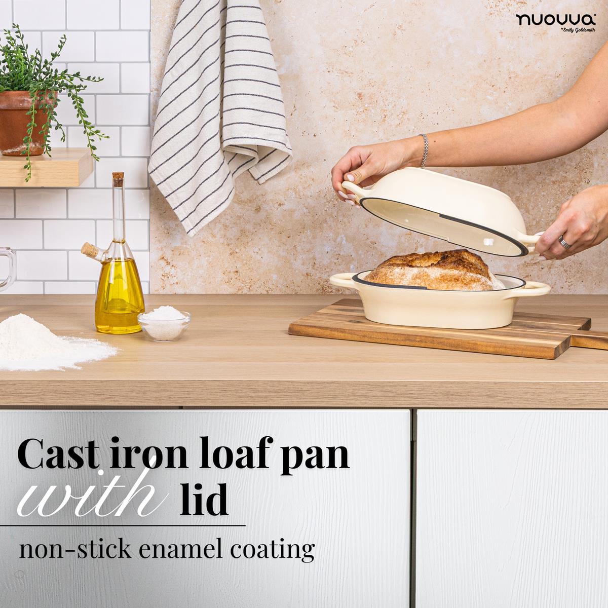 Cream Enamelled Cast Iron Bread Loaf Pan, Non-Stick Dutch Oven - 22x14 ...