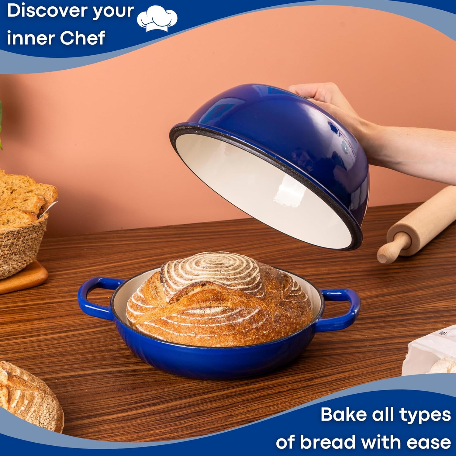 Dark Blue Enamelled Cast Iron Dutch Oven Bread Pot - 5.6 Lite - 26cm ...