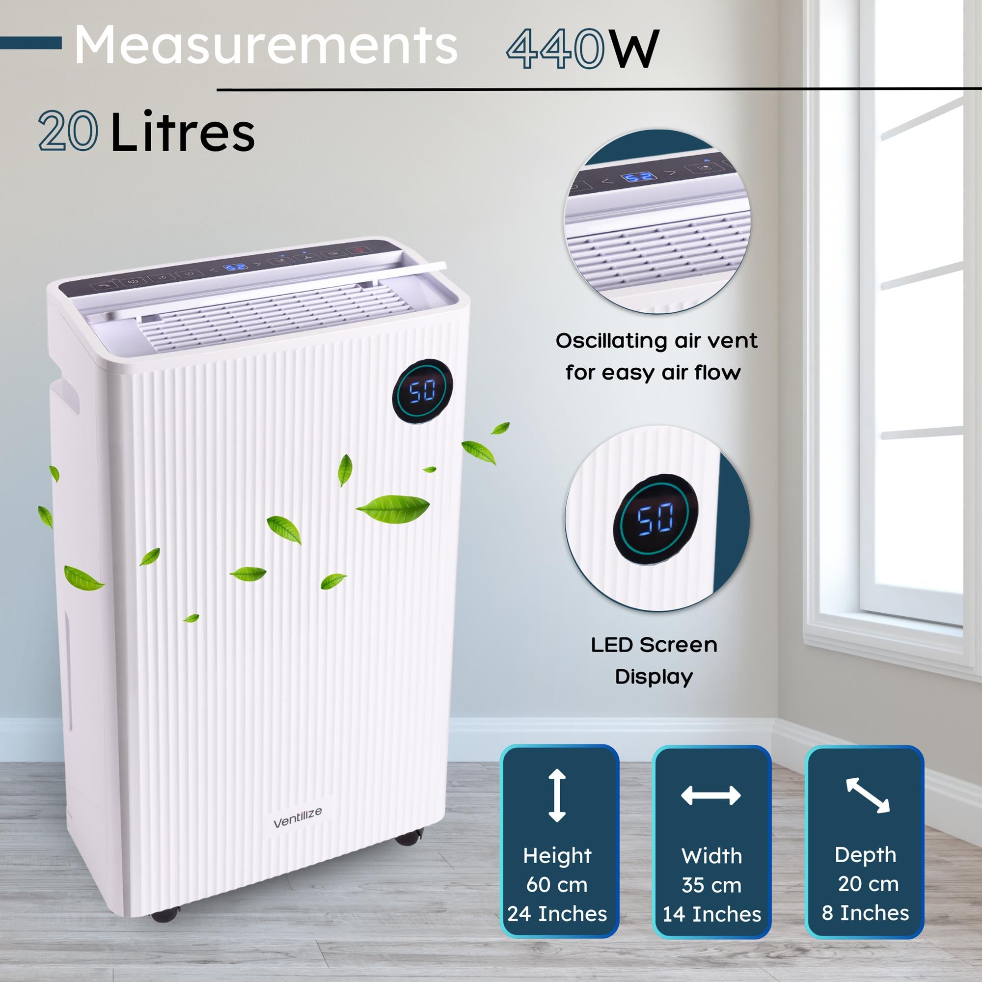 2-in-1 Dehumidifier with Active Carbon Filter & Smart Touch Control ...