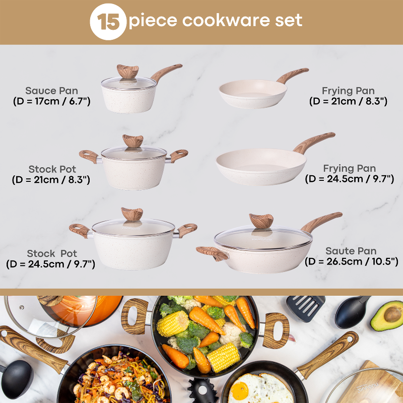 Kitchen Cookware Set of 15, 8, 5pcs With Lids | Cream | Nuovva – Koch ...