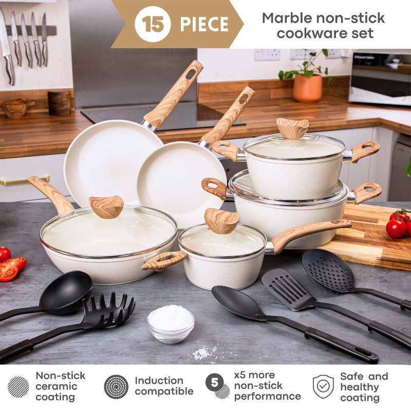 Kitchen Cookware Set of 15, 8, 5pcs With Lids | Cream | Nuovva – Koch ...