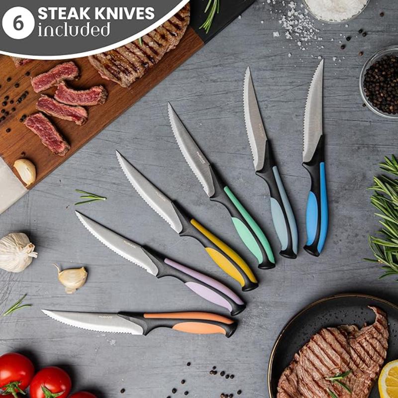 Professional Multicolour Kitchen Knife Set with Acrylic Block - 17 Pie ...