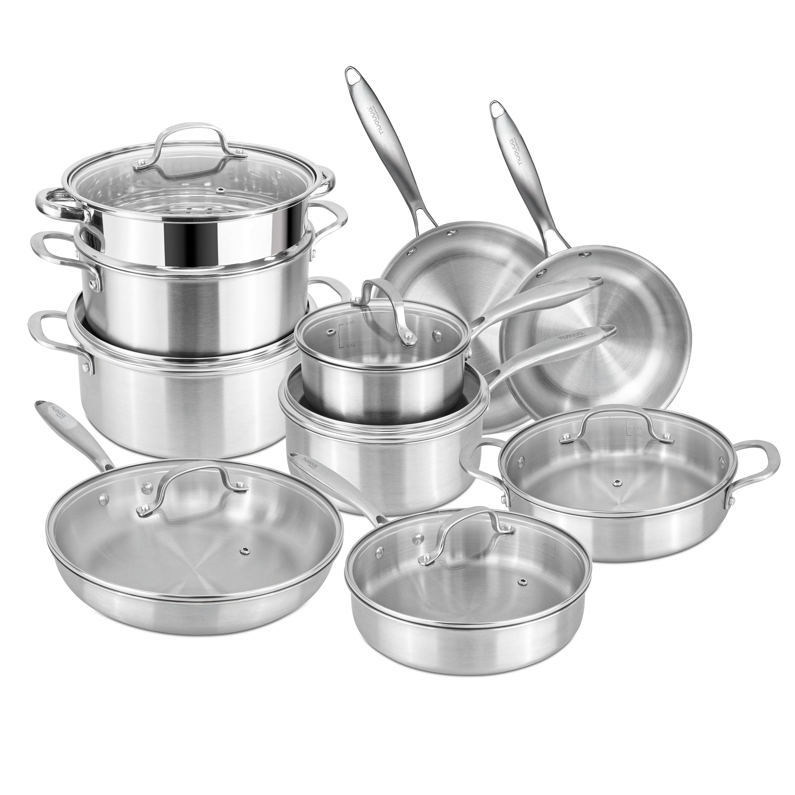 Stainless Steel Cookware Set of 17, 14, 8, 6, 5 with Lids – by Nuovva ...