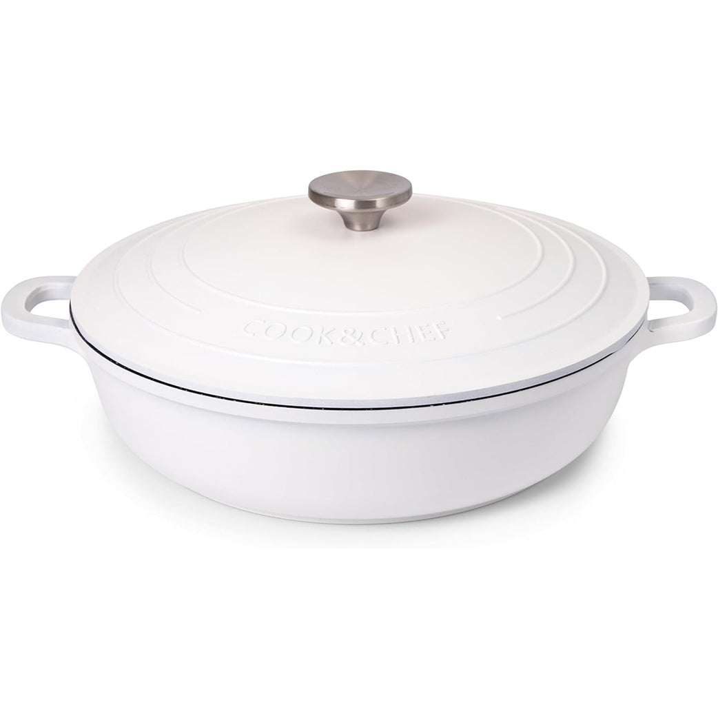 Cream Aluminium Shallow Casserole Pan with Lid - 28cm - 3.9L, by Nuovv ...