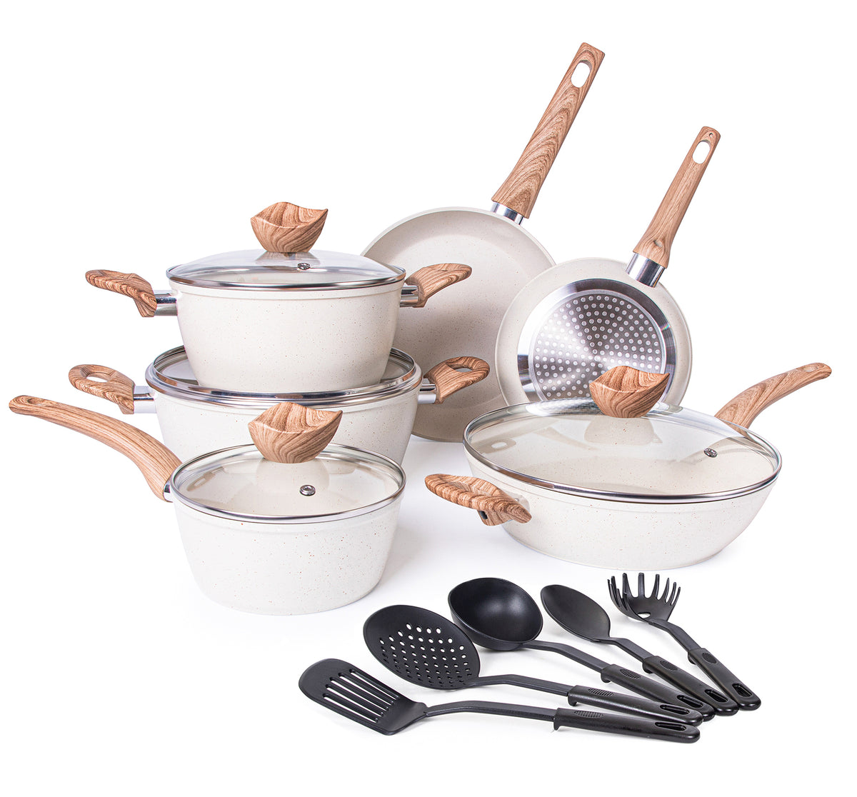 Kitchen Cookware Set of 15, 8, 5pcs With Lids | Cream | Nuovva – Koch ...